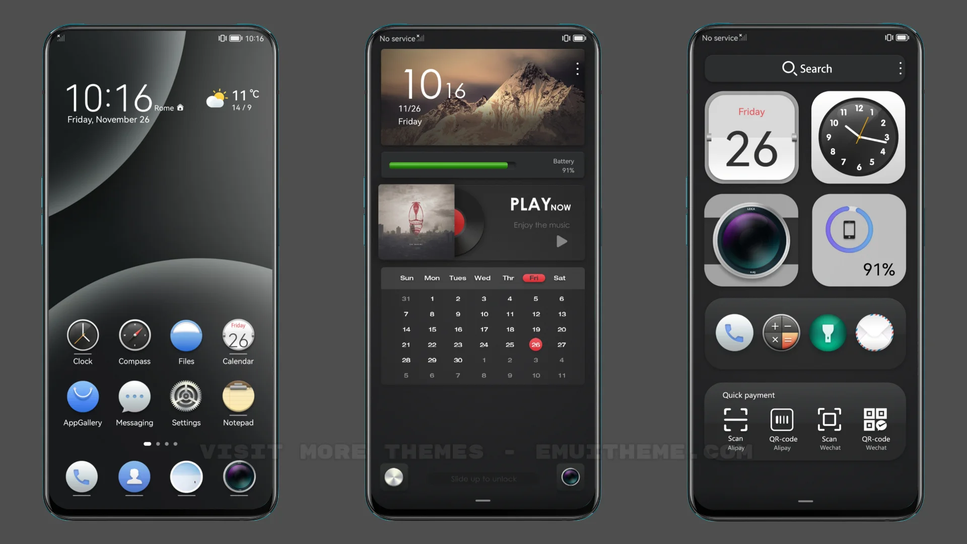 Dark classic Theme for Huawei EMUI 12/11/10/9 and HarmonyOS | Huawei Theme